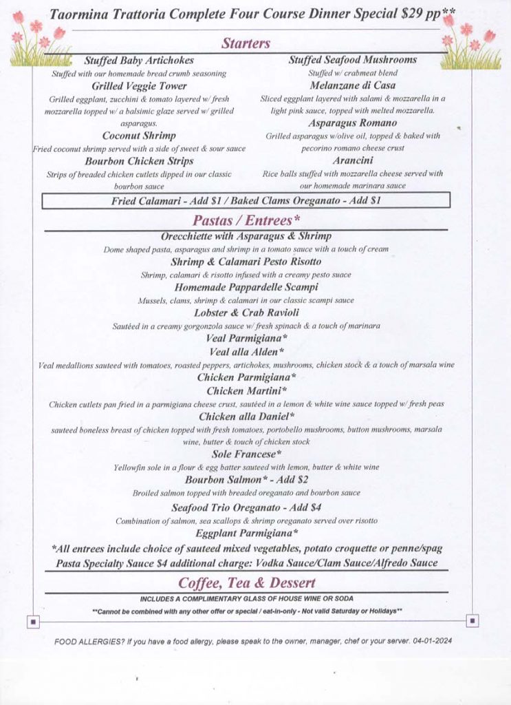 $29.00 Complete Dinner Menu - Open with indoor and outdoor dining ...