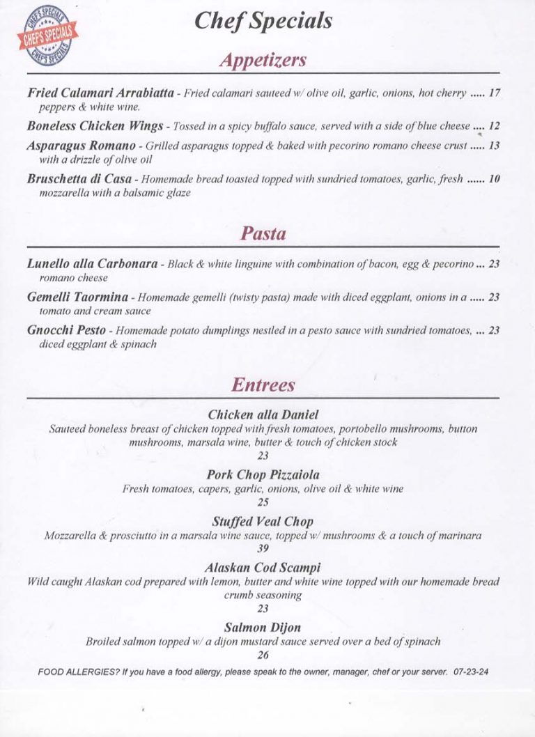 Chef Specials - Open with indoor and outdoor dining; reservations ...
